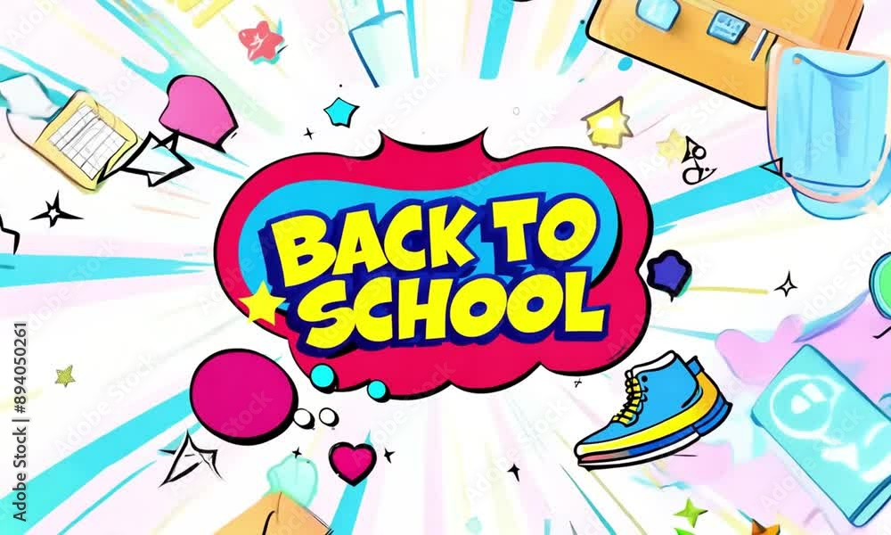 "BACK TO SCHOOL" in comic book style with a retro cartoon popup ...