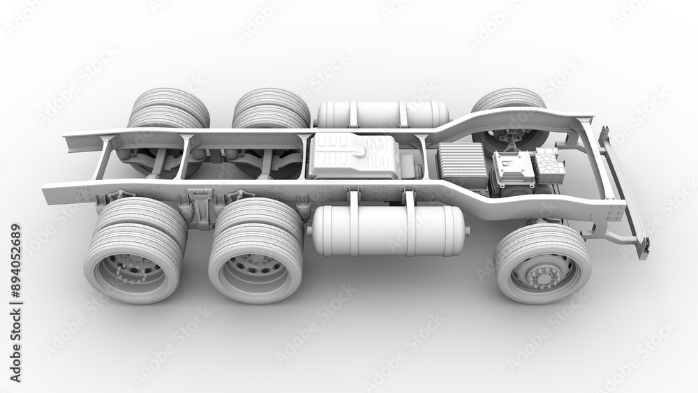 Clay rendering of FCV Semi truck chassis moving on the road. Fuel cell ...