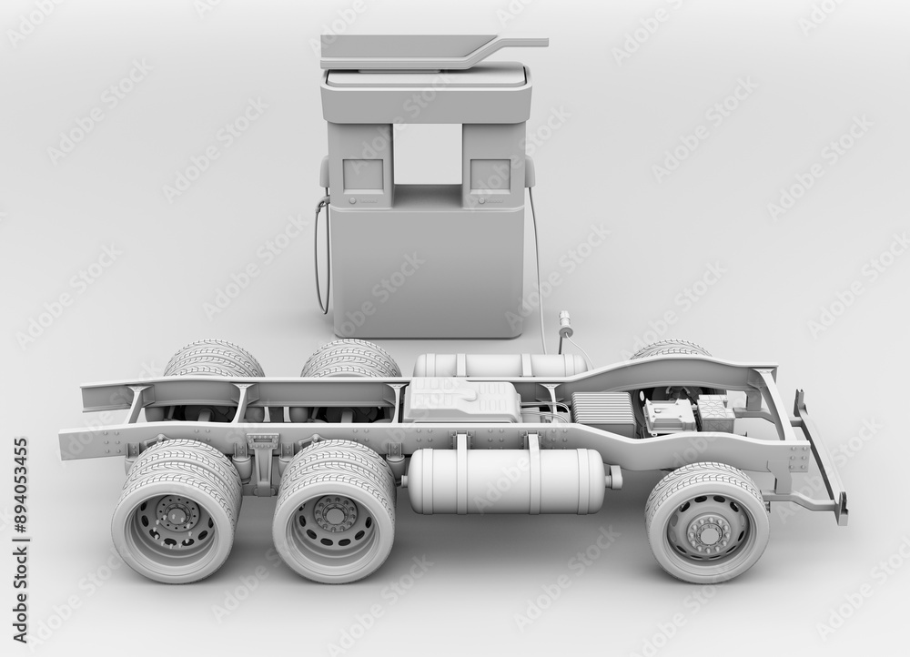 Clay rendering of FCV Semi Truck Chassis equipped with fuel cell stack ...
