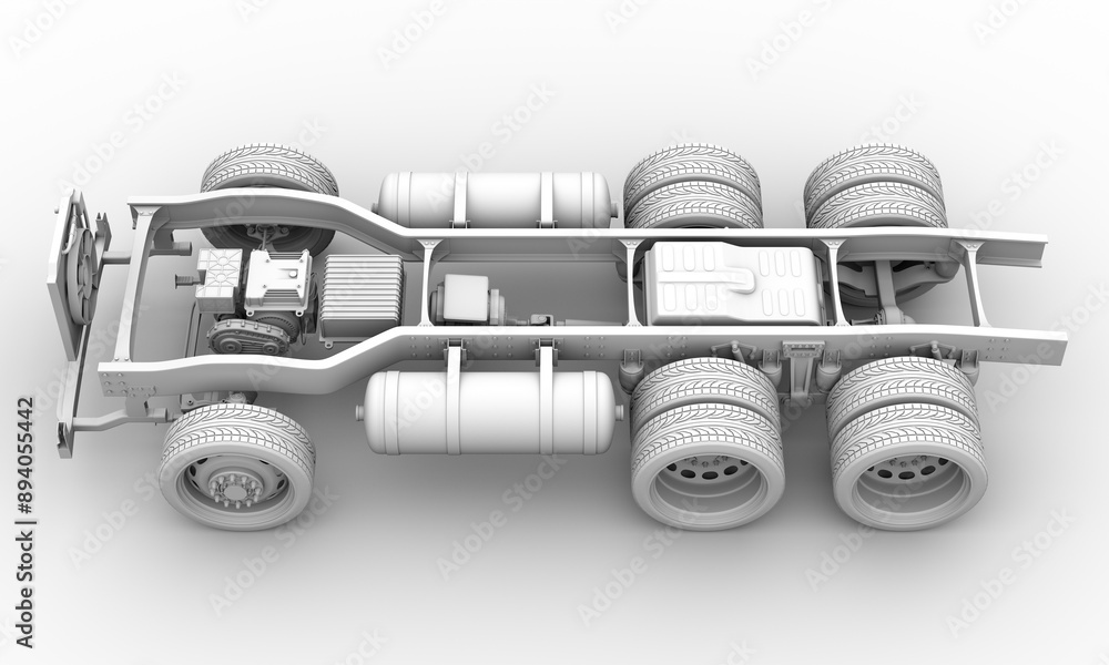 Clay rendering of FCV Semi truck chassis on gray background. Fuel cell ...