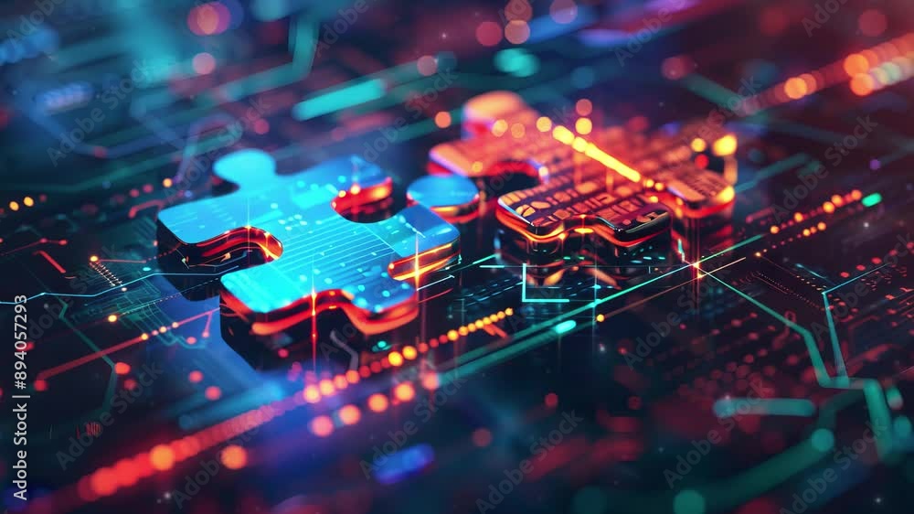 Digital representation of API integration concept with two interlocking ...