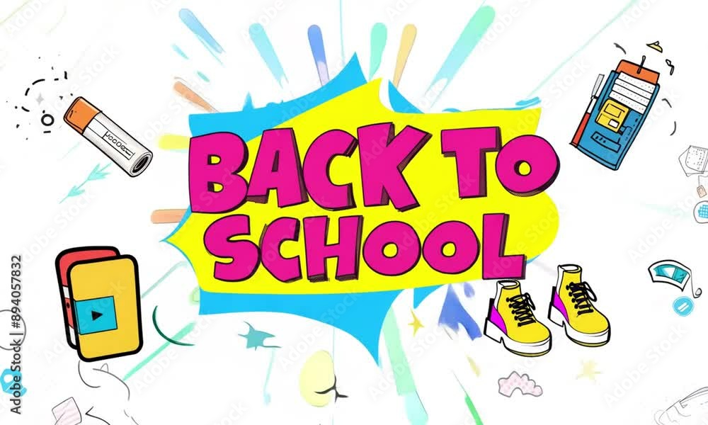 The comic book phrase "BACK TO SCHOOL" in retro cartoon popup style ...