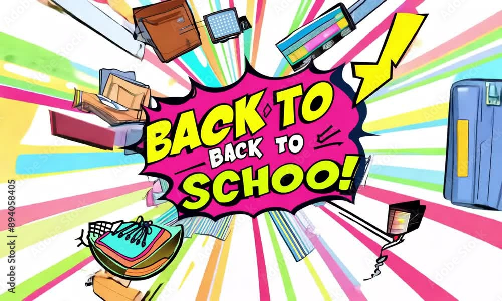 "BACK TO SCHOOL" comic book text in retro cartoon pop-up style with ...
