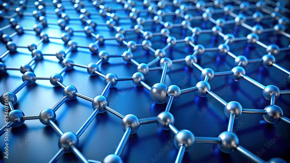 Graphene hexagonal lattice nanostructure on blue background, carbon ...