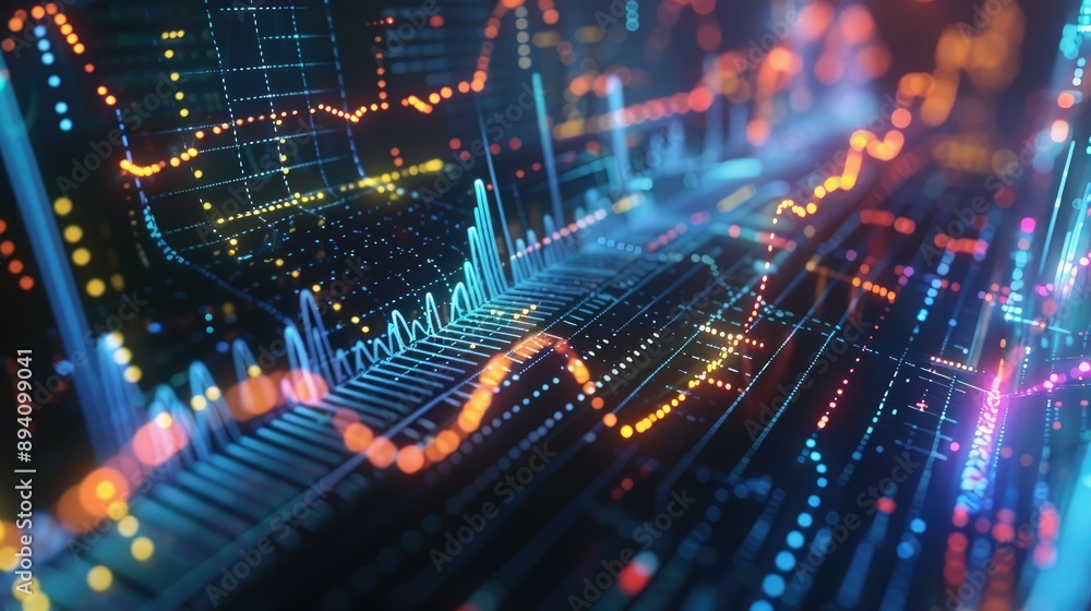 Dynamic graph background with animated data lines and changing values ...