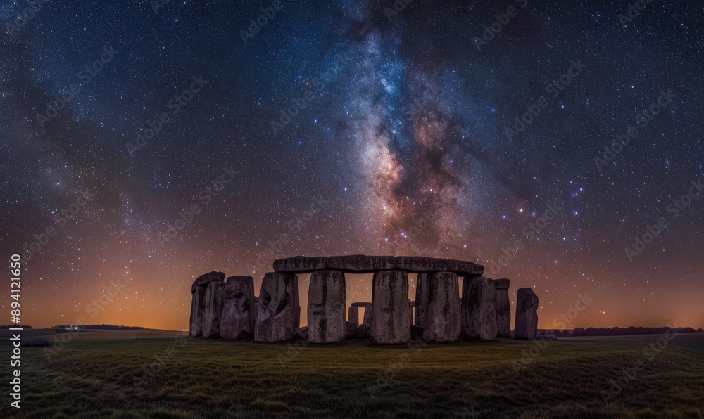 Mystical Stonehenge Under Milky Way: Abstract 4K Wallpaper of Ancient Monument Beneath Starry ...