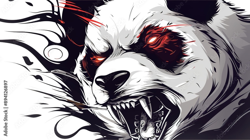 Dynamic Vector T-Shirt Graphic of a Powerful Panda with Glowing Red ...