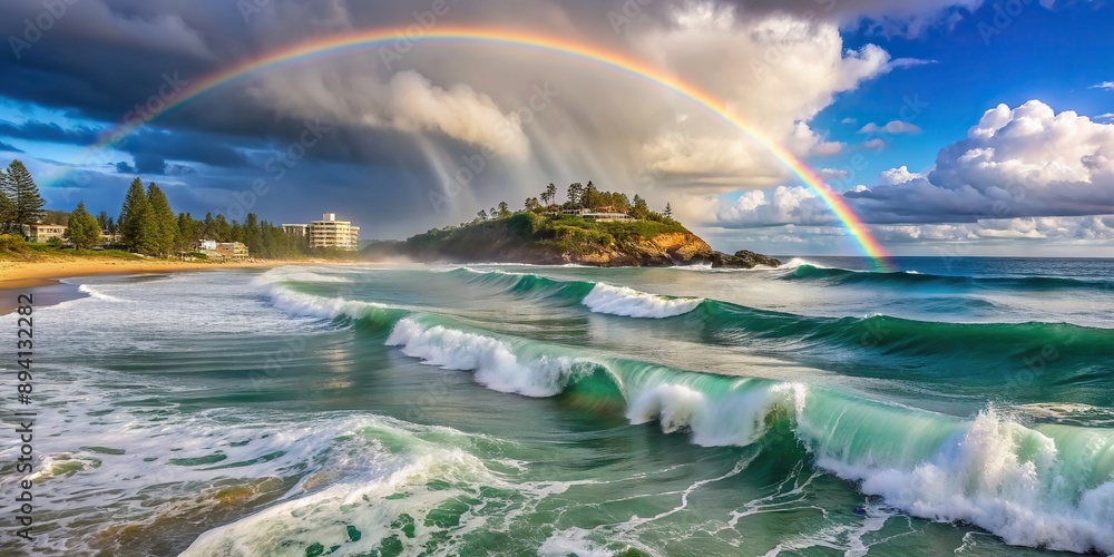 Rainbow Bay during cyclone swell, showcasing forced perspective ...