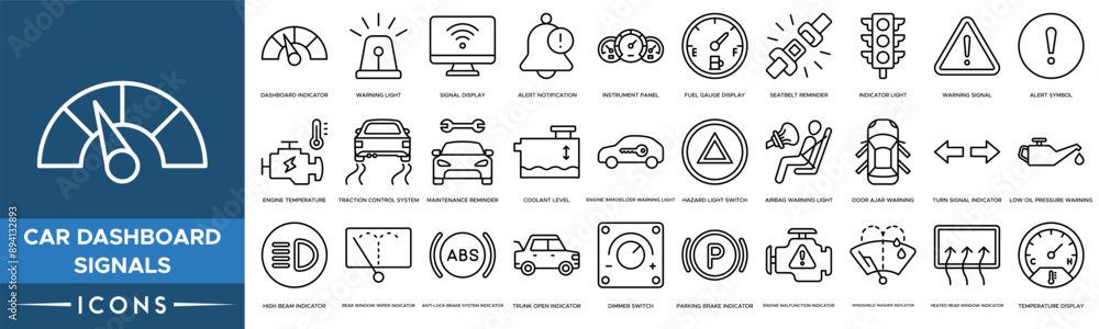 Car Dashboard Signals icon. Dashboard Indicator, Warning Light, Signal ...