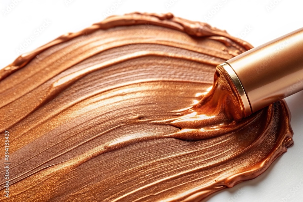 Liquid copper metallic acrylic paint stroke with glossy cosmetic cream ...