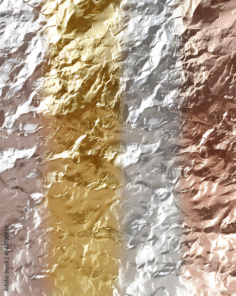 Gold, silver, and rose gold foil background with a shiny, reflective ...