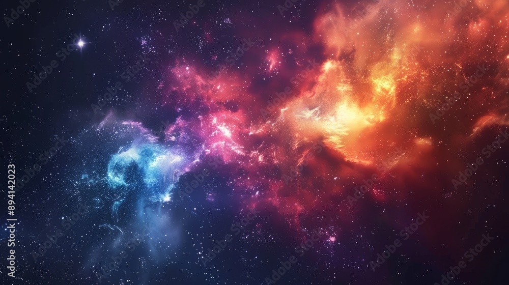 Colorful space galaxy cloud nebula with bright stars and cosmic dust ...