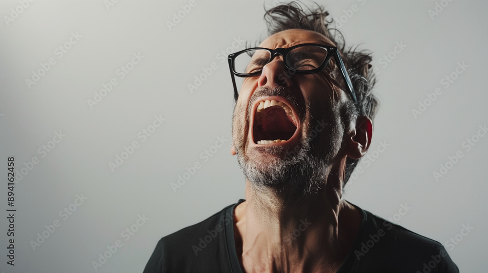 Man hysterical emotional facial expression isolated white studio ...