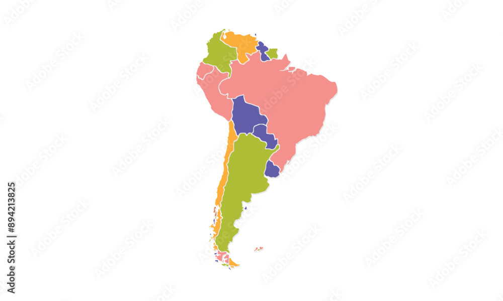 Latin America map with individual colors,isolated on white background ...