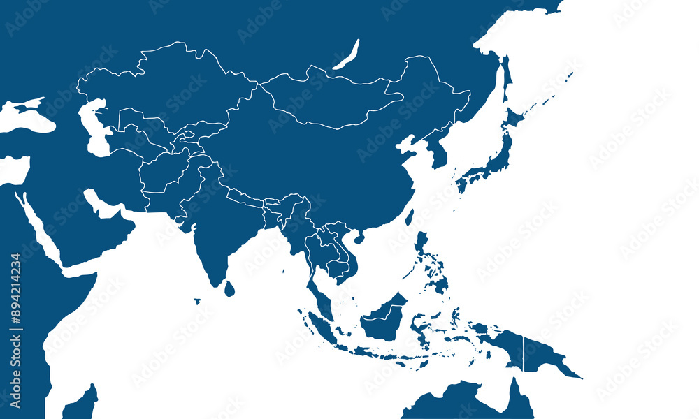 Asia map with individual colors,isolated on white background for ...