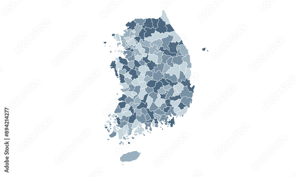 South korea map with individual colors,isolated on white background for ...