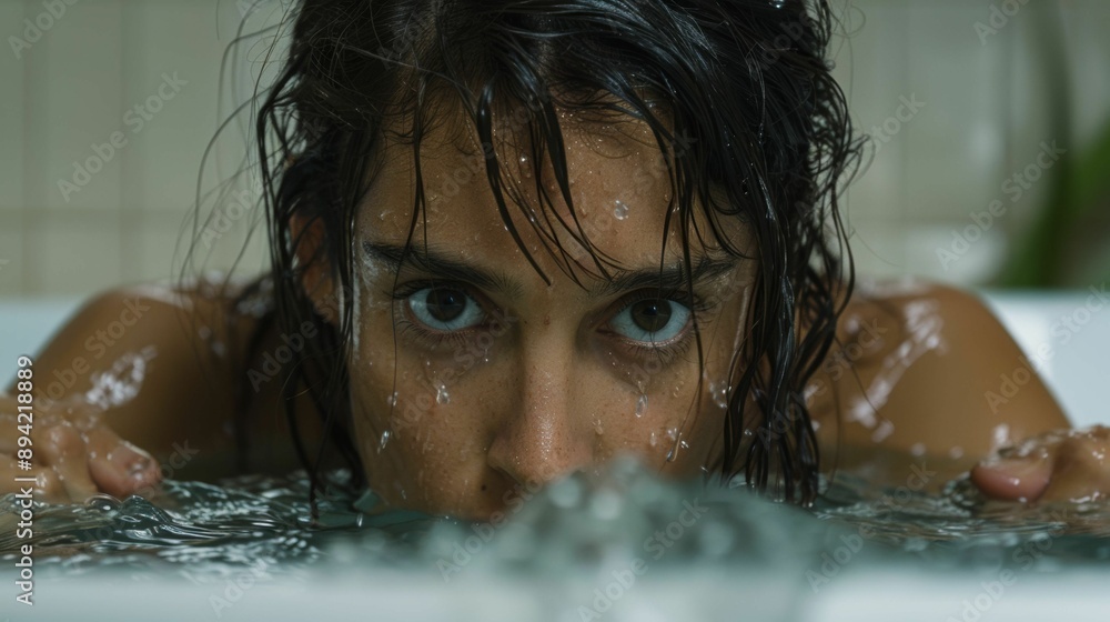 woman with Despair: Hollow gaze, trembling hands, drowning in a sea of ...