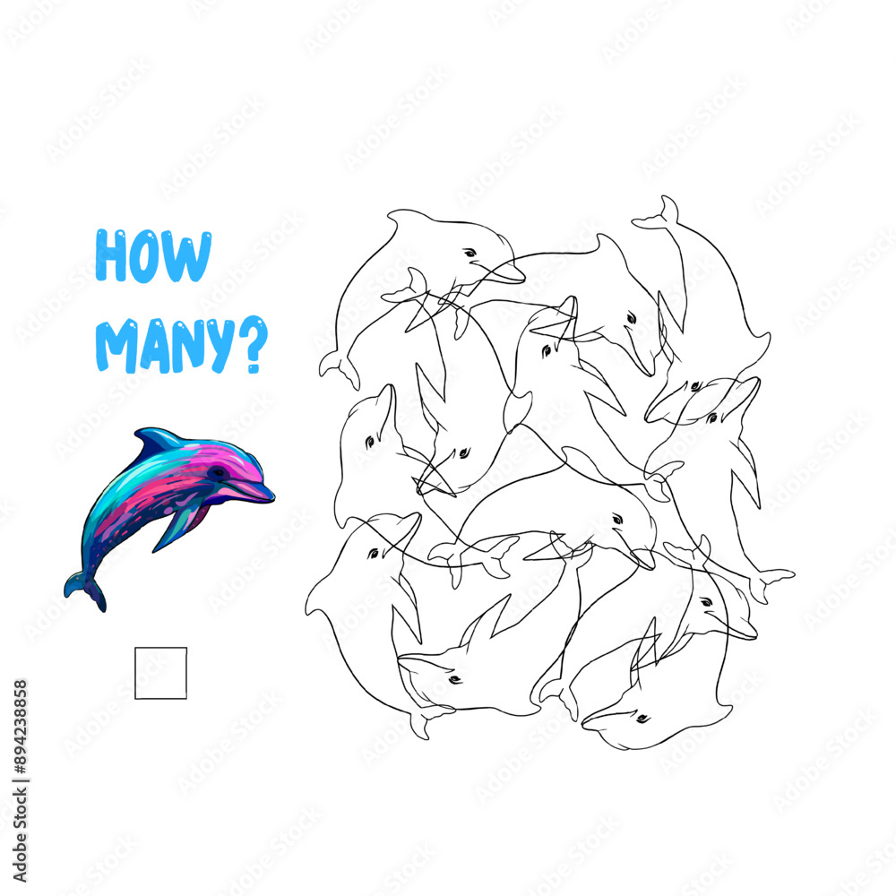 Rainbow dolphin. An educational game for children. The game "Dot to dot ...