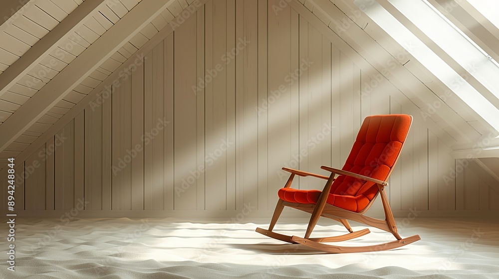 Creaking rocking chair moving on its own in a dusty attic. Minimalist ...