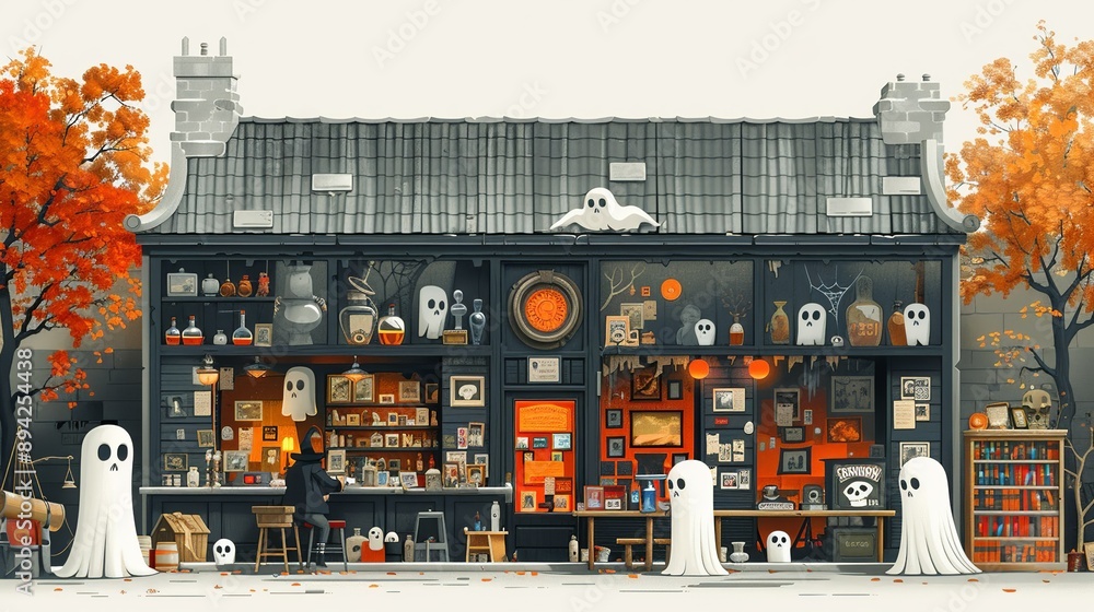 Haunted antique shop with eerie artifacts and ghostly customers ...