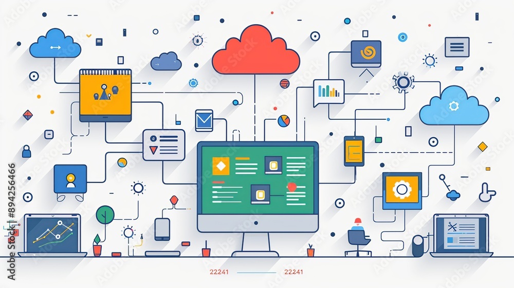 Digital transformation in business with abstract cloud computing and ...