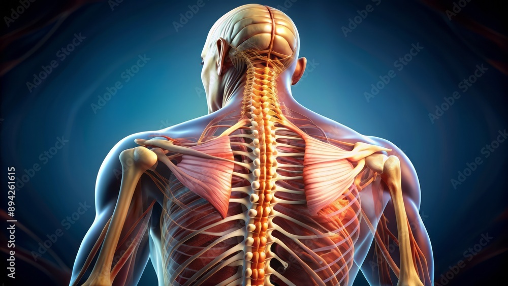 A withered spinal cord surrounded by dwindling muscle mass, symbolizing the devastating ...