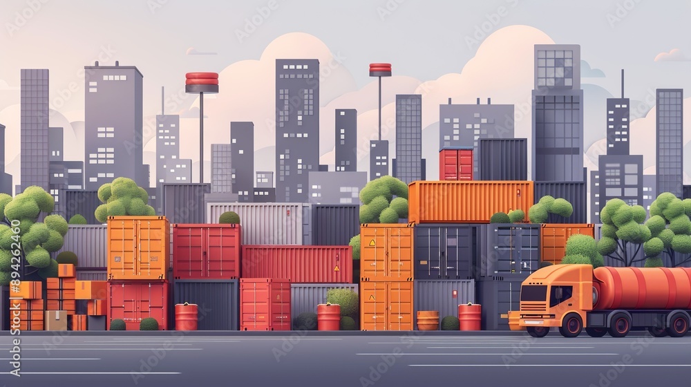 Modern logistics infrastructure with abstract cargo handling and ...