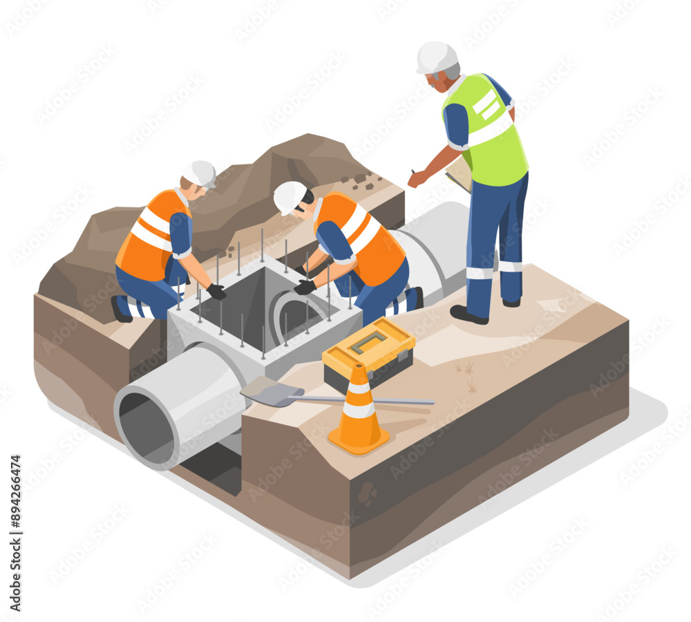 Poster underground drainage and sanitation system construction labor ...