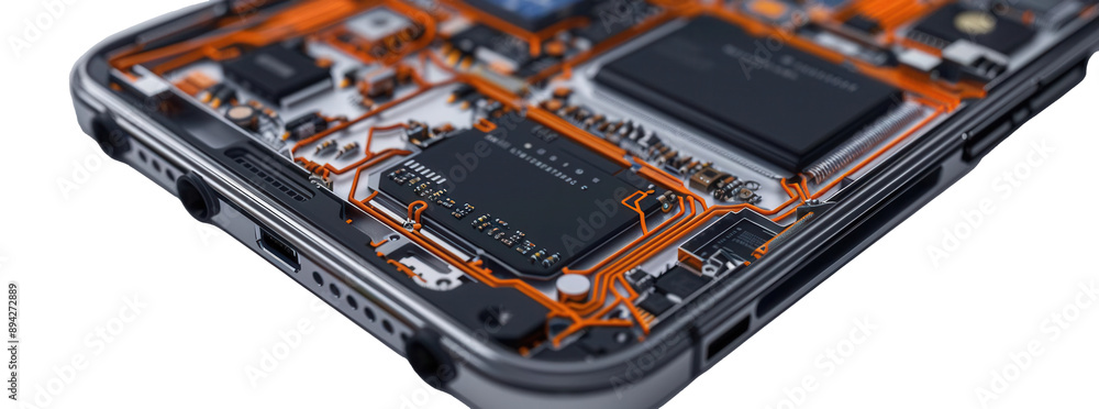 Cutaway of a smartphone displaying its internal circuitry and battery ...