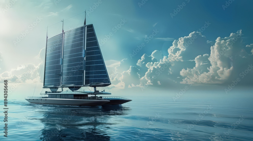 ship equipped with solar sails and renewable energy sources ...