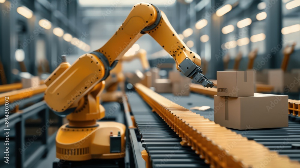 robot packaging products on an assembly line, showcasing the efficiency ...
