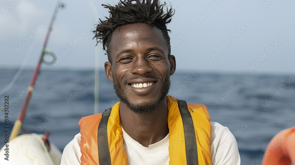Realistic hyper-detailed portrait of a cheerful young African man ...