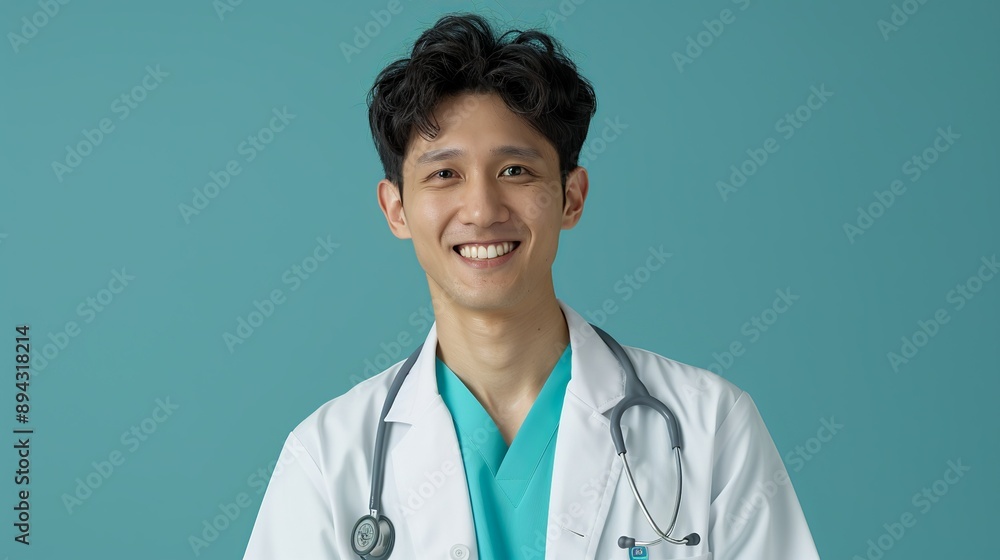 Realistic hyper-detailed portrait of a cheerful young Asian man nurse ...