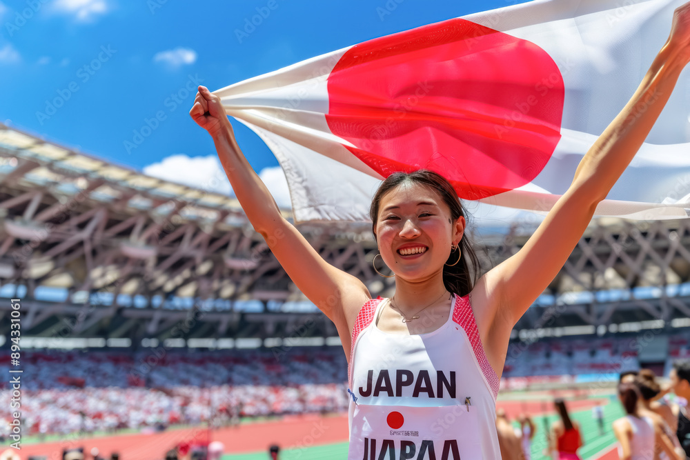 Triumphant Japanese Athlete Celebrating Olympic Victory in Paris 2024 ...