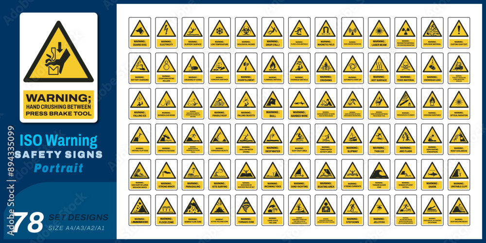 78 set iso warning safety signs v30 size a4,a3,a2,a1 Stock Vector ...