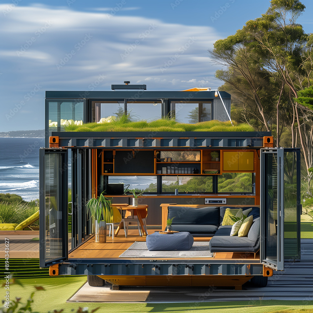 a modern modular home constructed from shipping containers, mobile ...