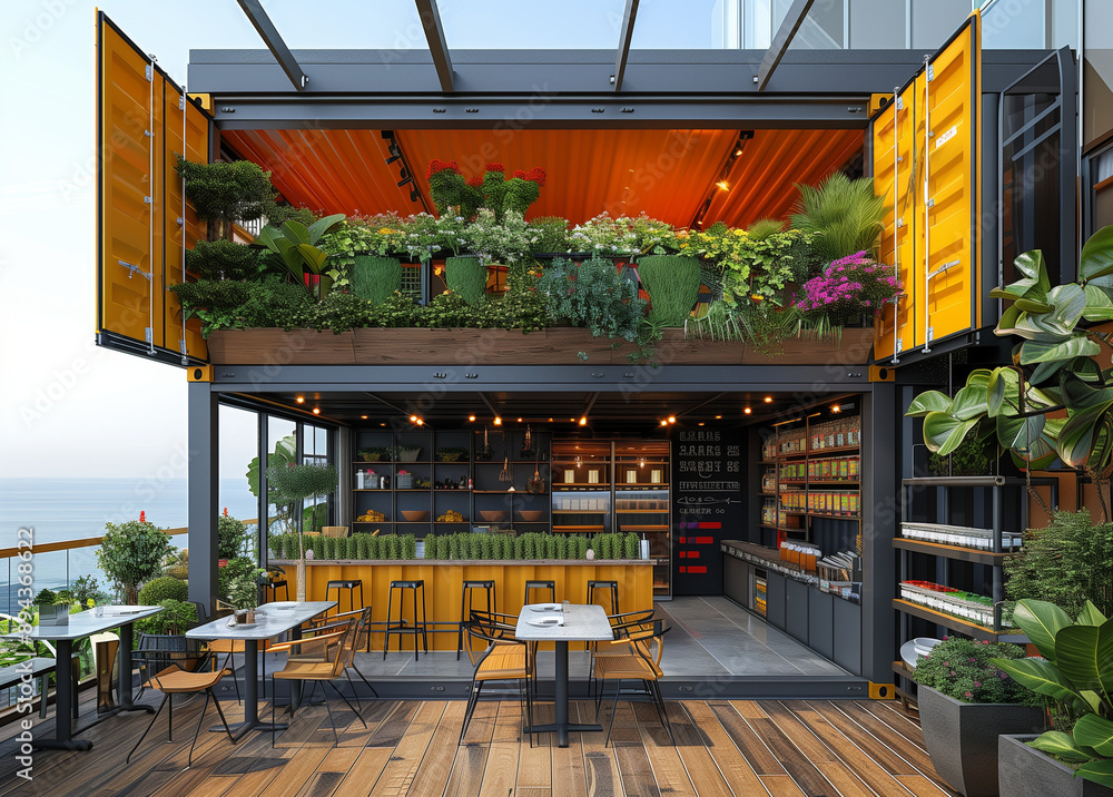 a beautifully designed cafe created from a converted shipping container ...