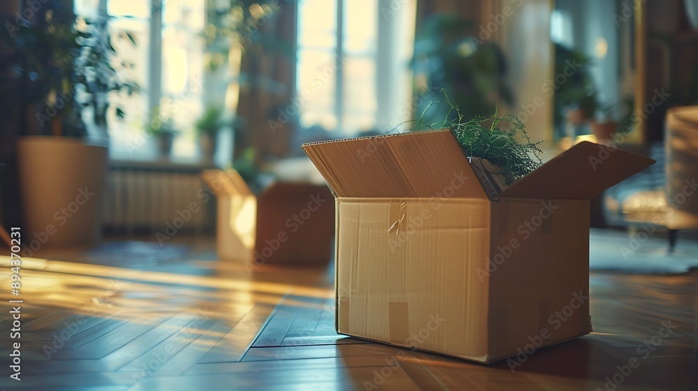 Open cardboard logistic boxes with housing stuff Messy containers ...