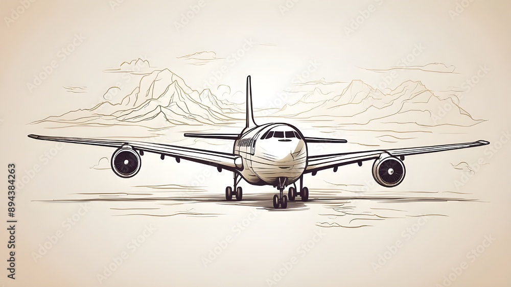 Vector art illustration of a travel plane with an airplane continuous ...