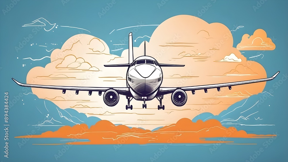 Vector art illustration of a travel plane with an airplane continuous ...