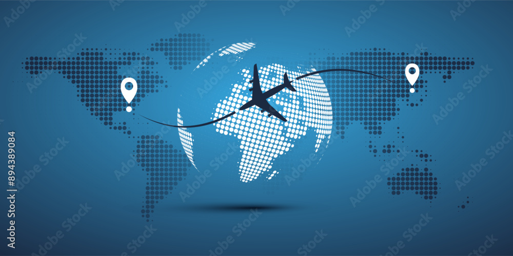 Traveling Around the World - Travel by Airplane - Dark Blue World Map ...