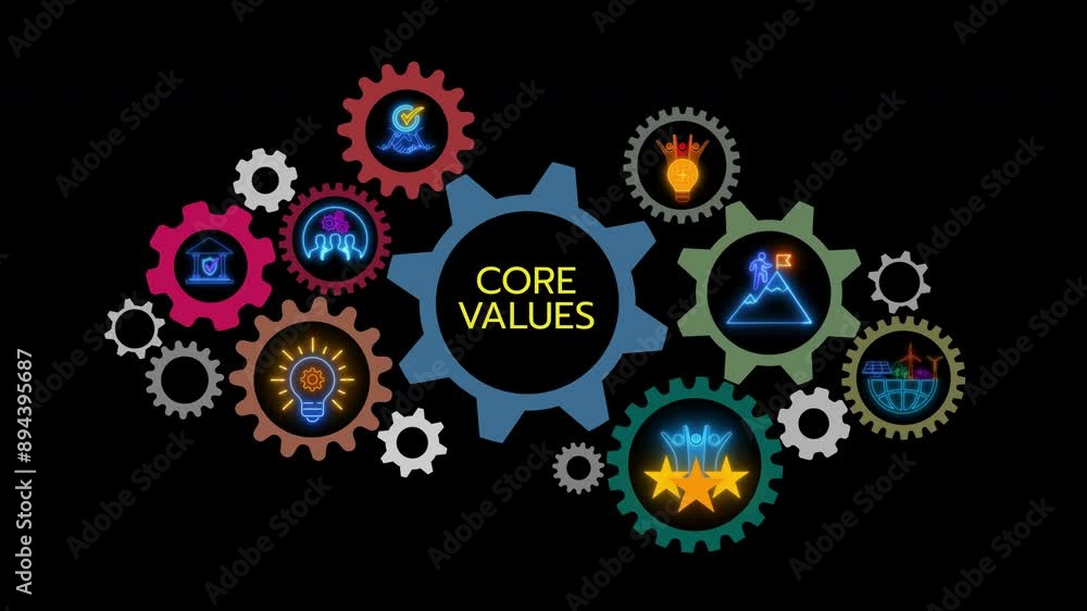 Core values, business concept. Banner web animated icons of innovation ...