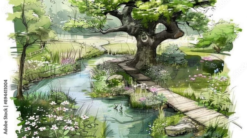 Fantasy meadow: beautifully illustrated enchanted meadow, mythical ...