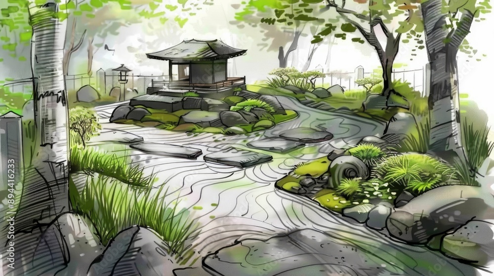 Zen rock garden: beautifully illustrated Japanese garden, peaceful ...