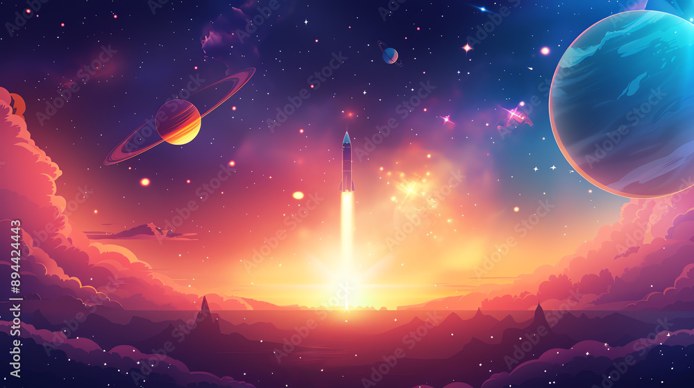 Idyllic cosmic scene showcasing vibrant planets, a sky full of stars ...