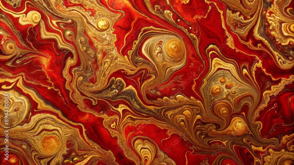 Ancient, mysterious, red and gold marbled texture reveals intricate ...