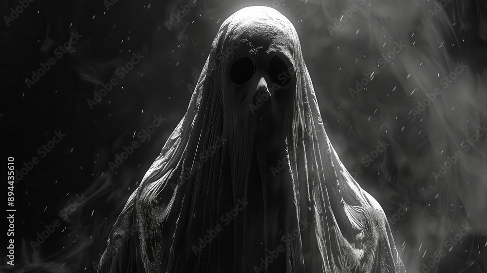 Spooky ghostly figure in a white sheet. Halloween scary screen for ...