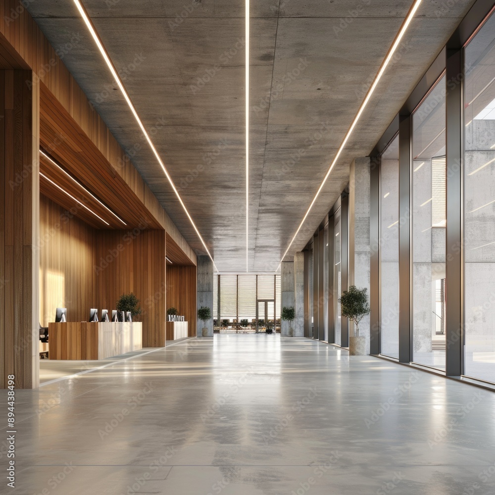 Concrete Hall. Ultra Modern Office Coworking Hall with Polished ...