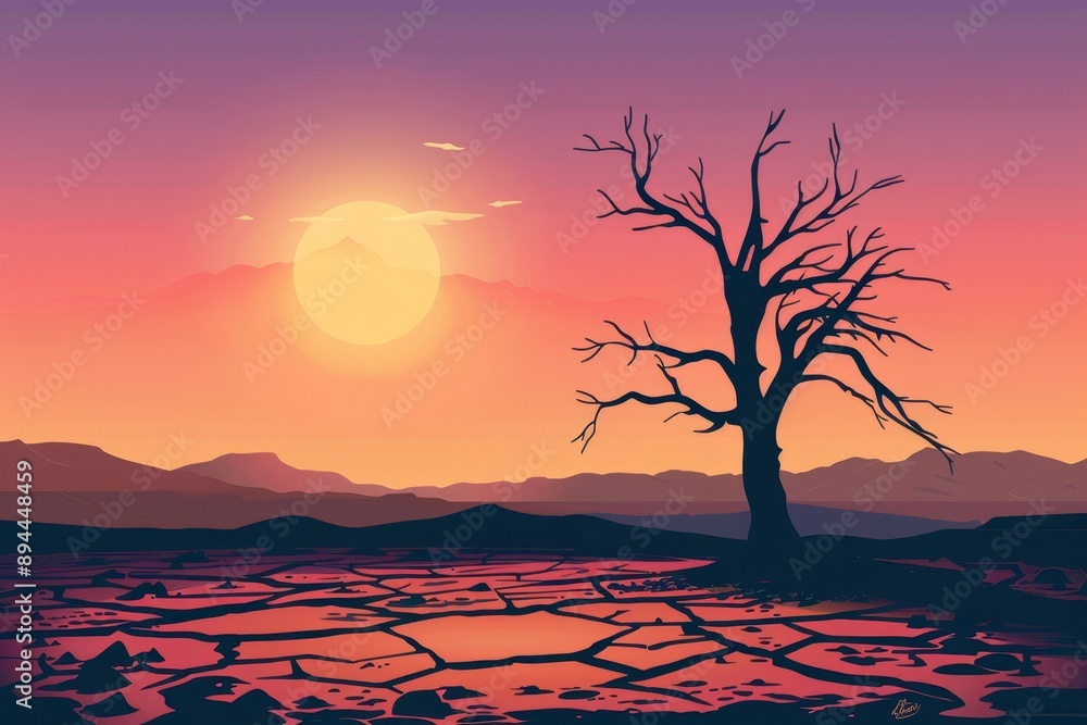 Drought, water scarcity, heat, global warming. Desertification ...