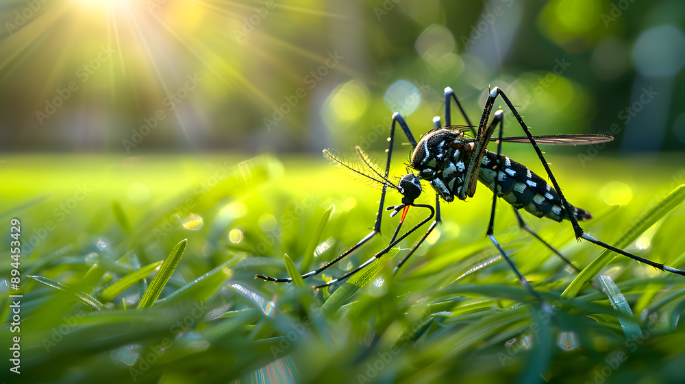 Extreme close-up shot of Tiger Mosquito on the grass field, Concept of ...